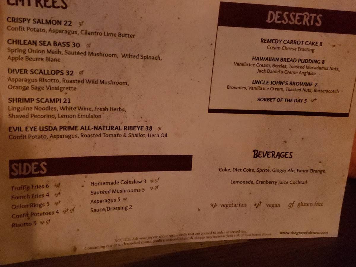 Menu at The Grateful Crow restaurant, Chelsea