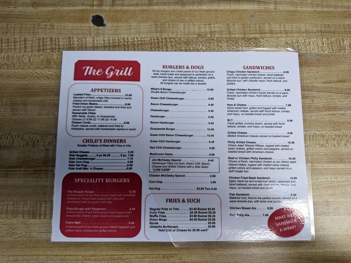 Menu at The Grill restaurant, Dalhart