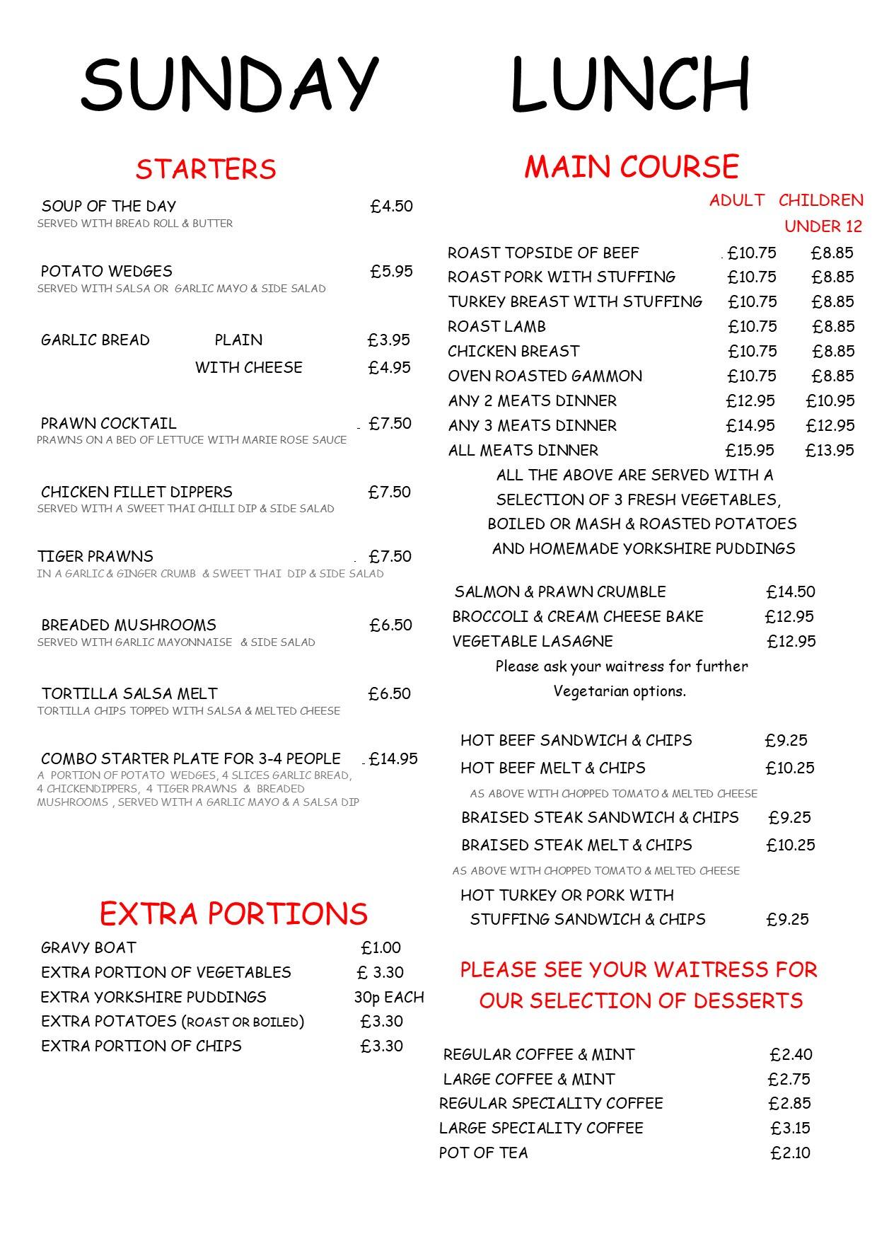 Menu at The Half Moon pub & bar, Easington