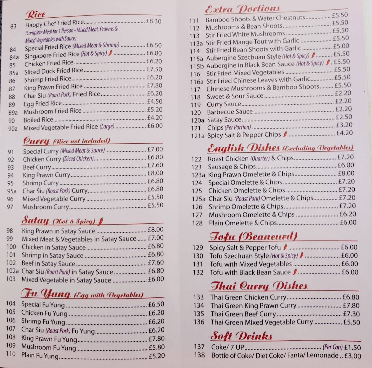 Menu at The Happy Chef Chinese fast food, Seaford