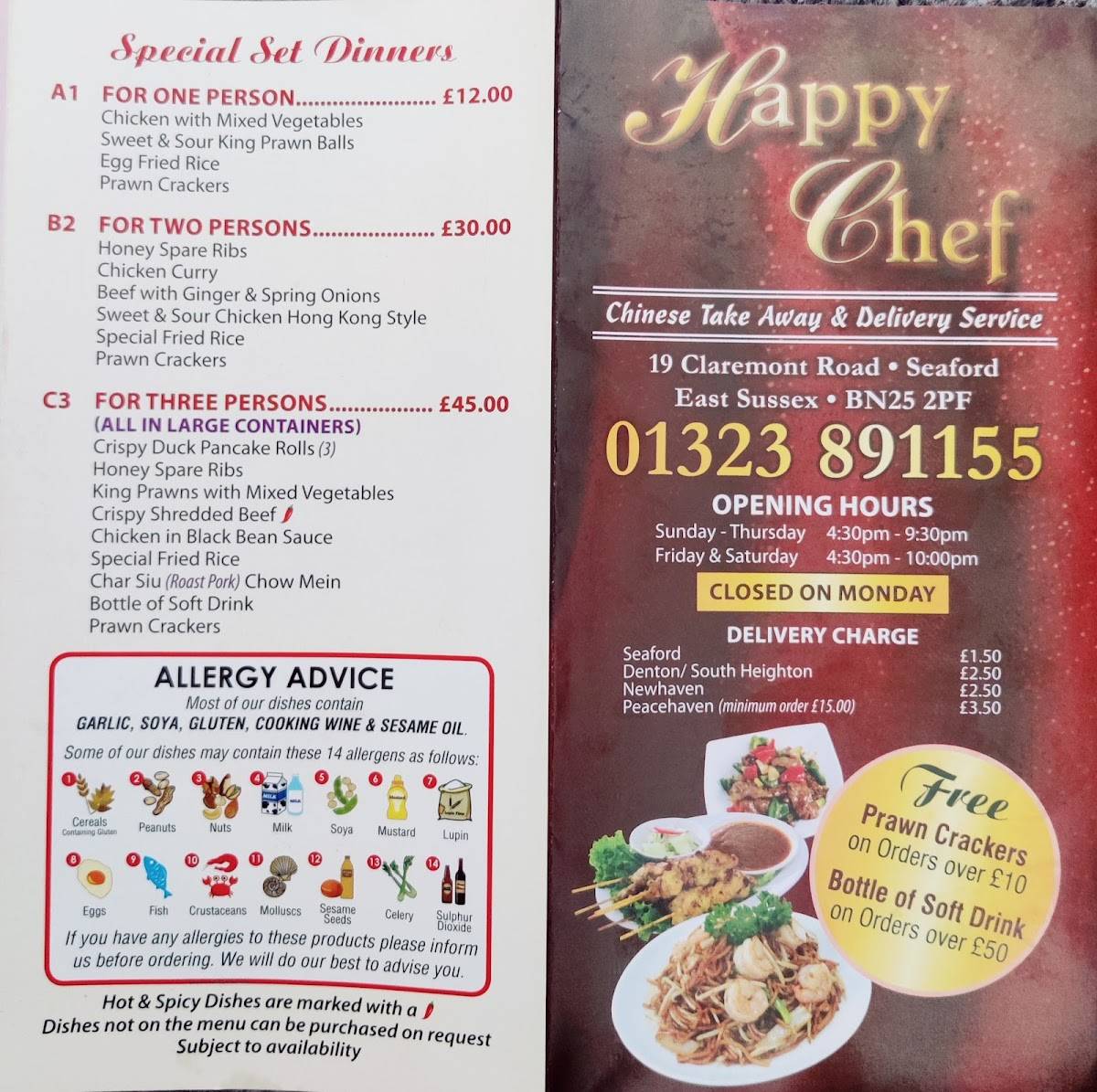 Menu at The Happy Chef Chinese fast food, Seaford