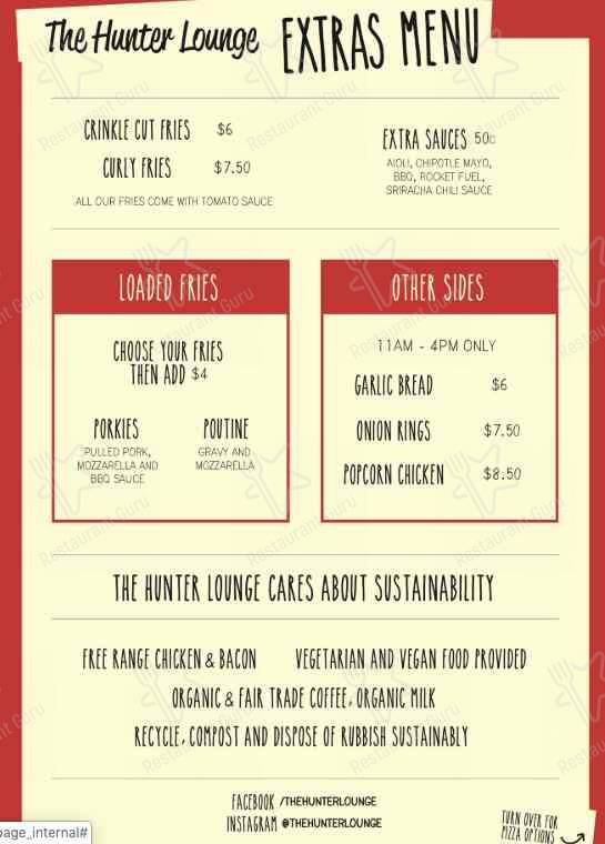 Menu at The Hunter Lounge pub & bar, Wellington