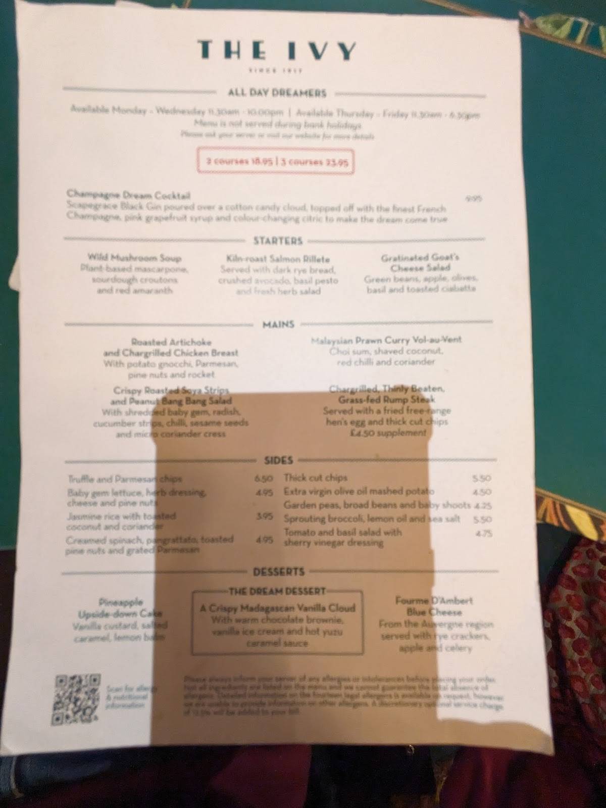 Menu at The Ivy Royal Tunbridge Wells restaurant, Royal Tunbridge Wells