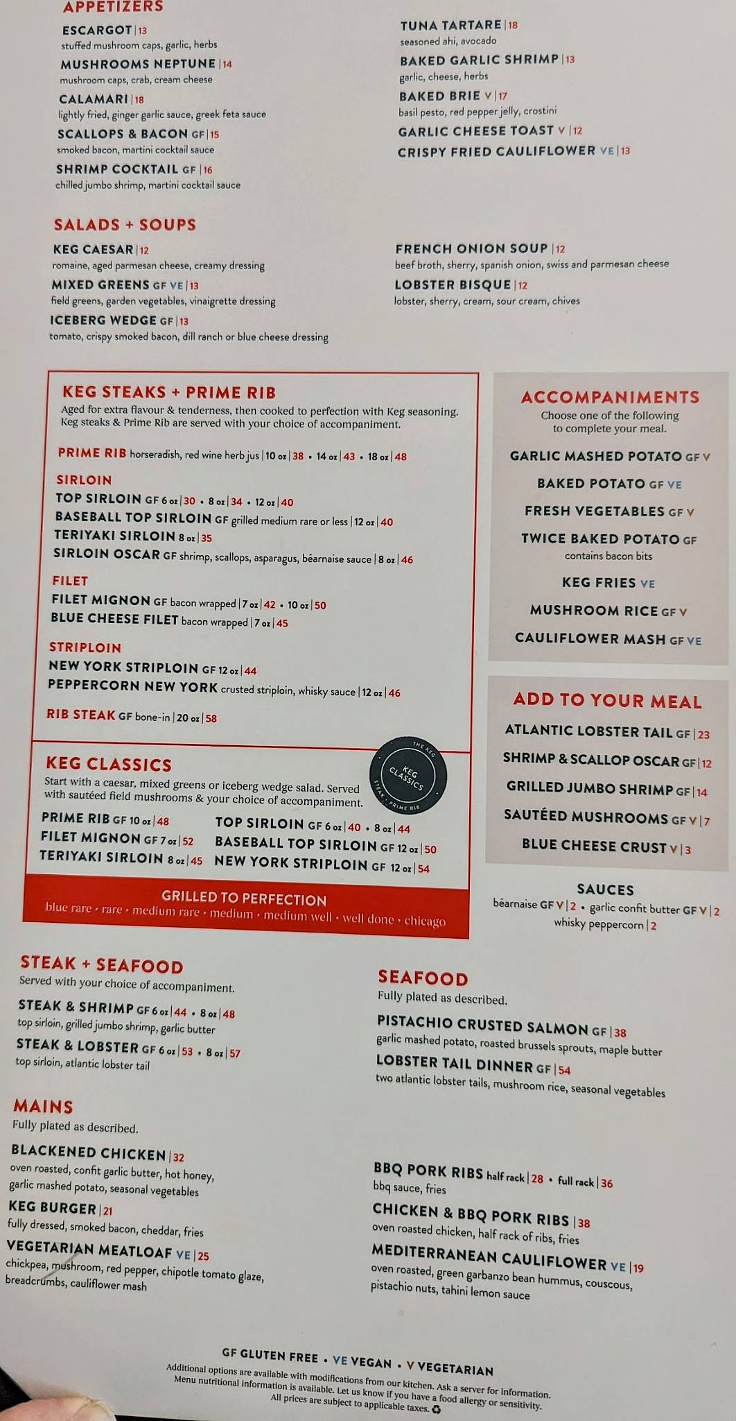 Menu at The Keg Steakhouse + Bar - Prince George, Prince George, 582 ...