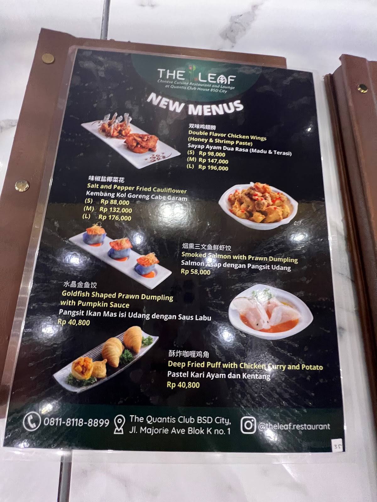 Menu at The Leaf Restaurant @The Quantis Clubhouse, BSD City, South ...