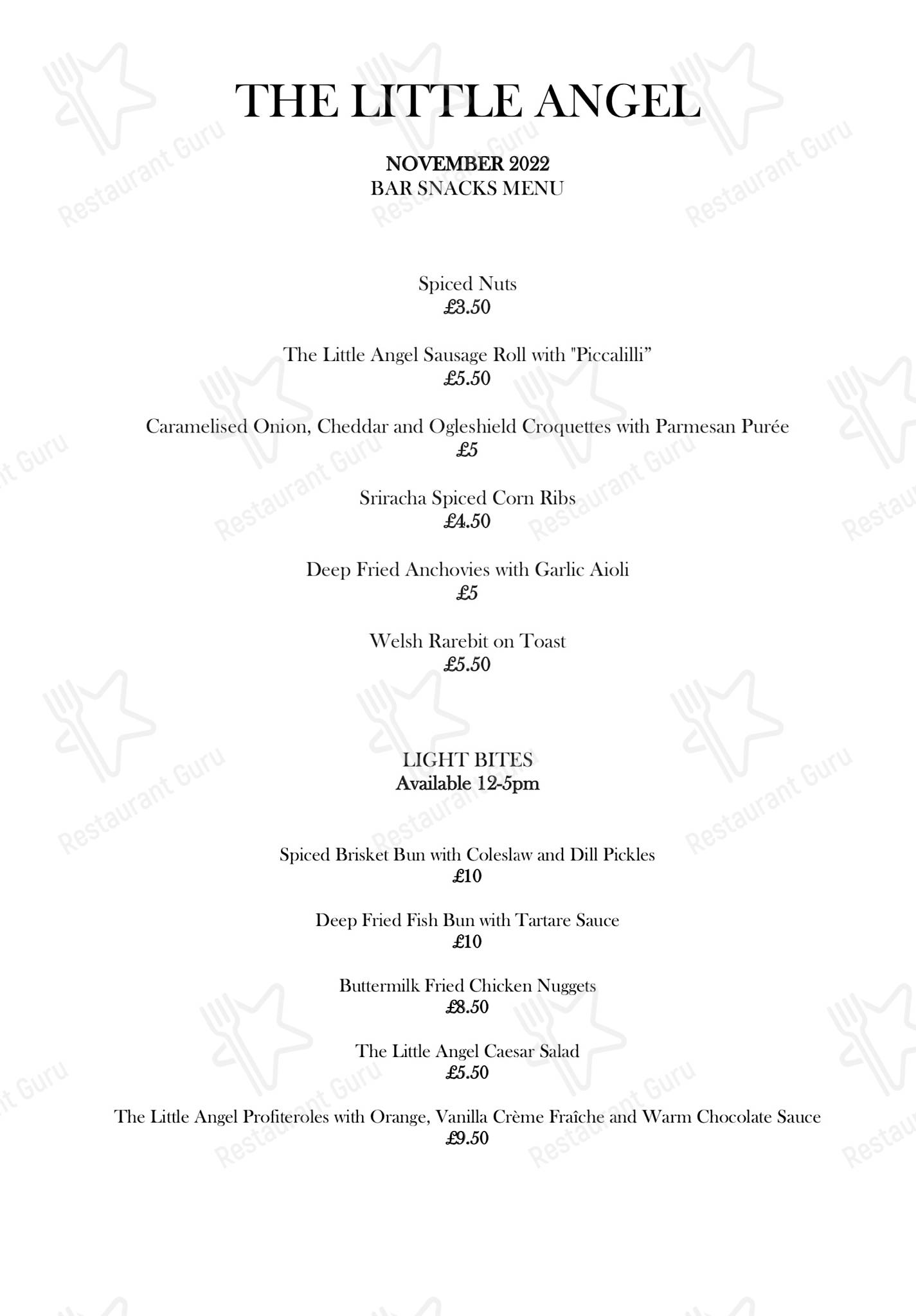 Menu at The Little Angel pub & bar, Henley-on-Thames