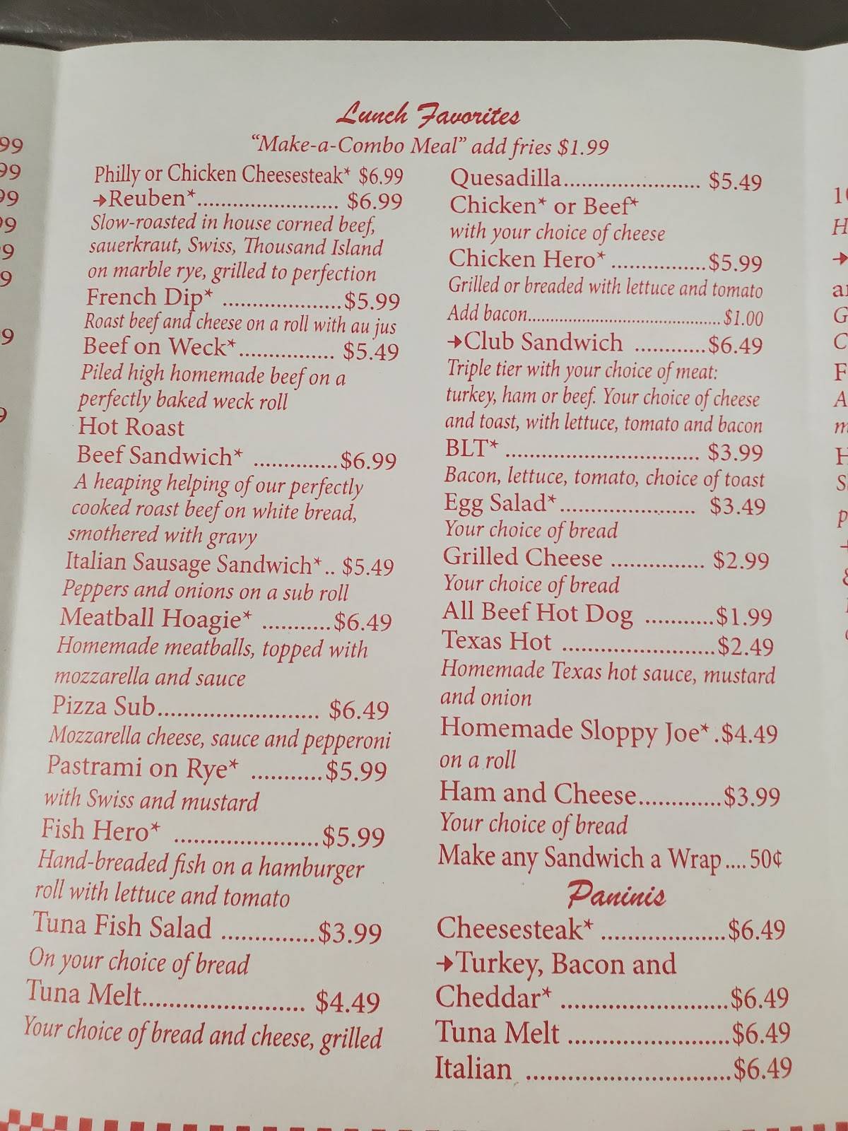 Menu at The Little Red Diner restaurant, Port Allegany