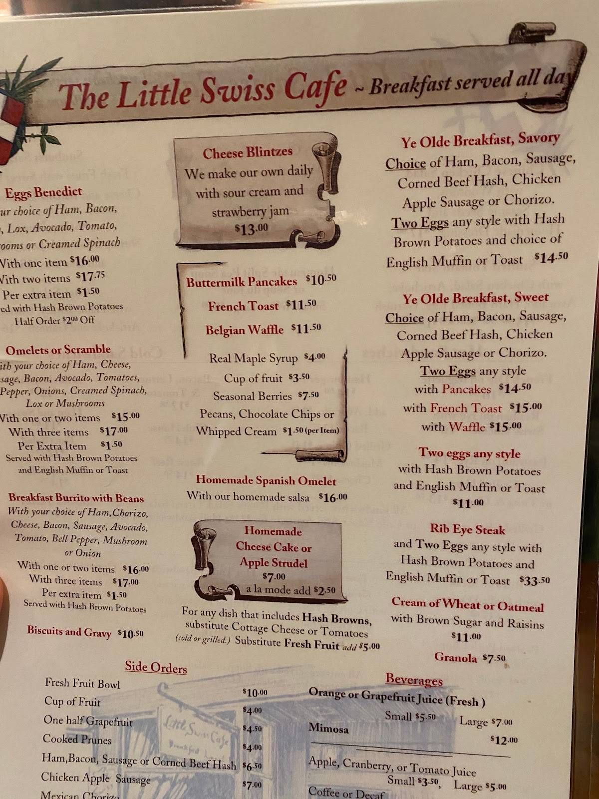 Menu at The Little Swiss Café cafe, Carmel-by-the-Sea