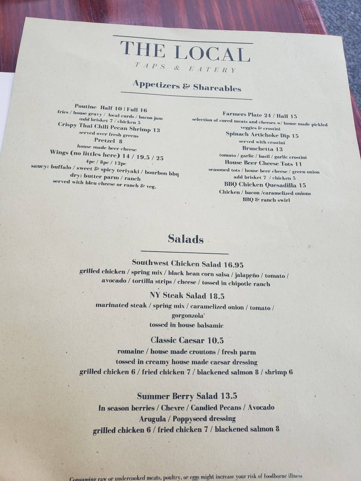 Menu at The Local pub & bar, Yelm