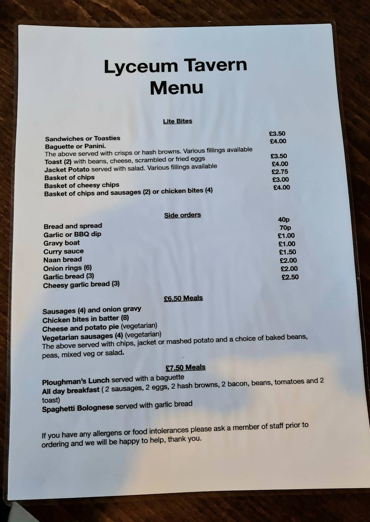 Menu at The Lyceum Tavern pub & bar, Newport