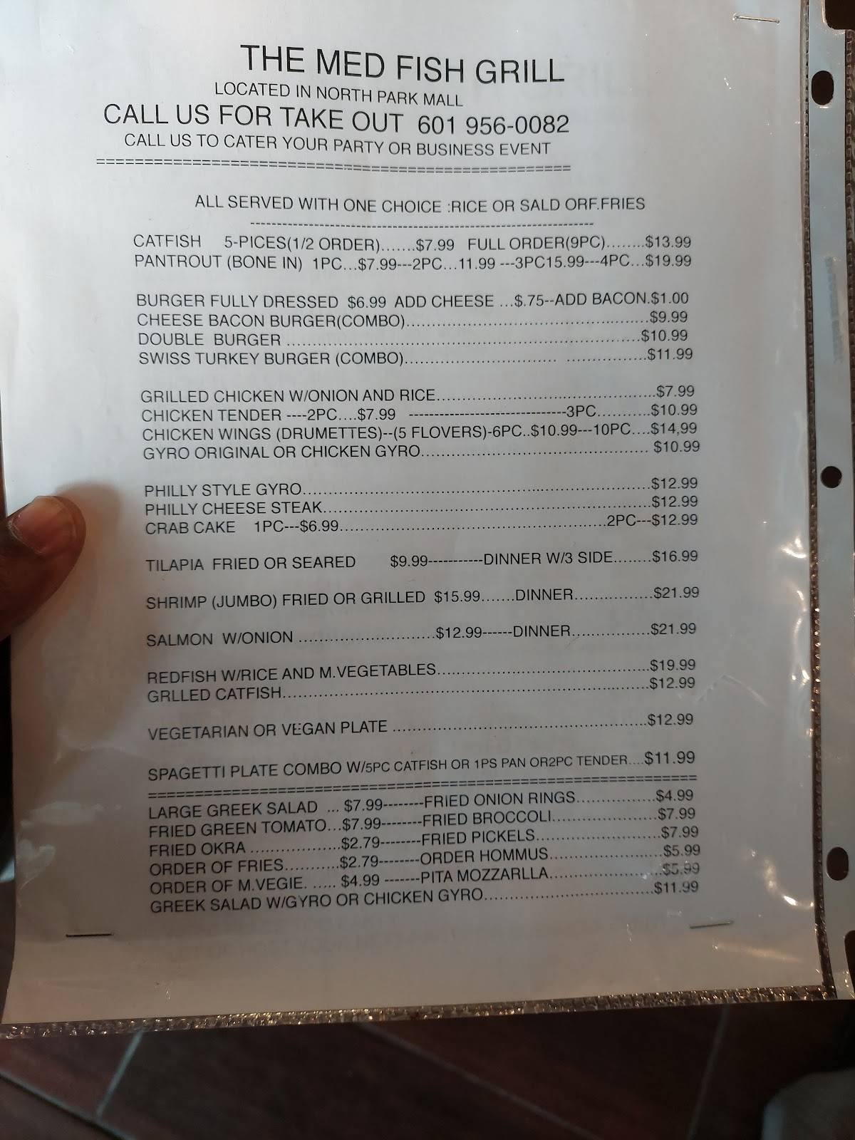 Menu at The Med Fish & Grill restaurant, Ridgeland