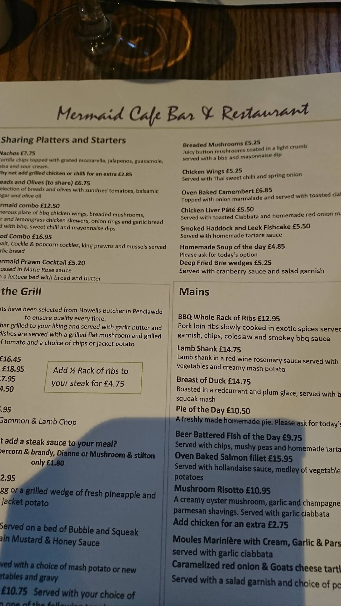 Menu at The Mermaid Cafe Bar & Restaurant, The Mumbles