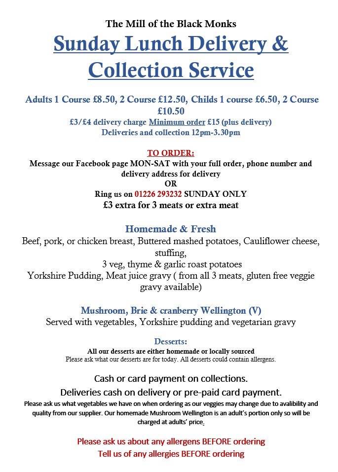 Menu at The Mill of The Black Monks pub & bar, Barnsley