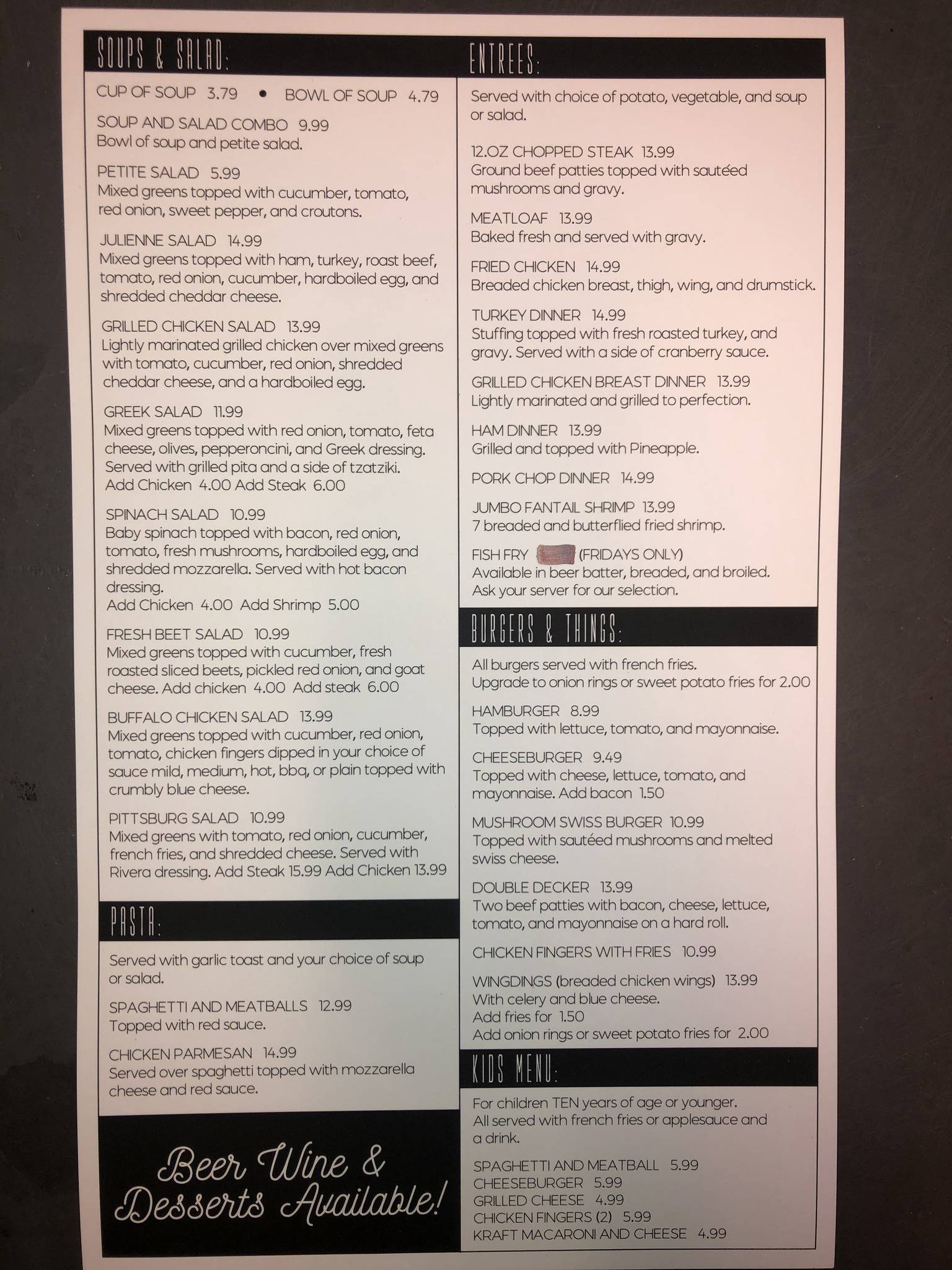 Menu at The Miller House restaurant, Alden