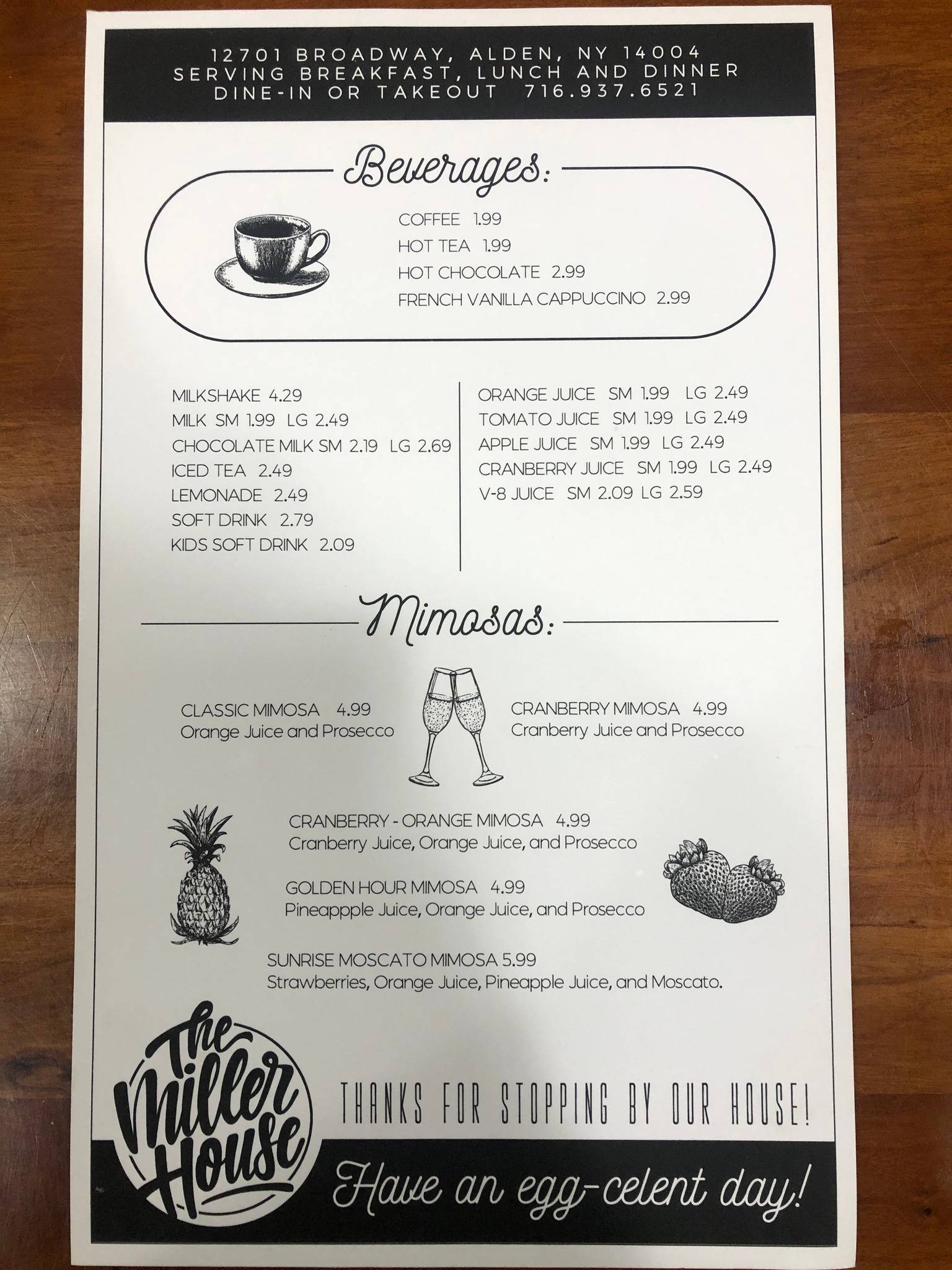 Menu at The Miller House restaurant, Alden