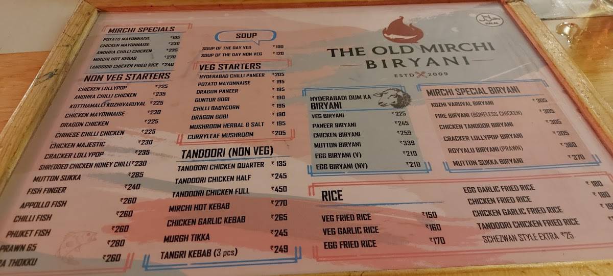 Menu at The Old Mirchi Biryani, Chennai, 2/72