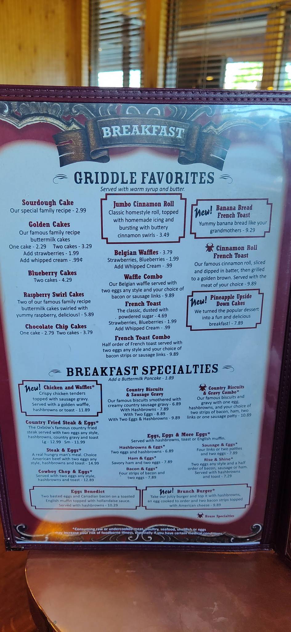 Menu at The Oxbow steakhouse, Lander