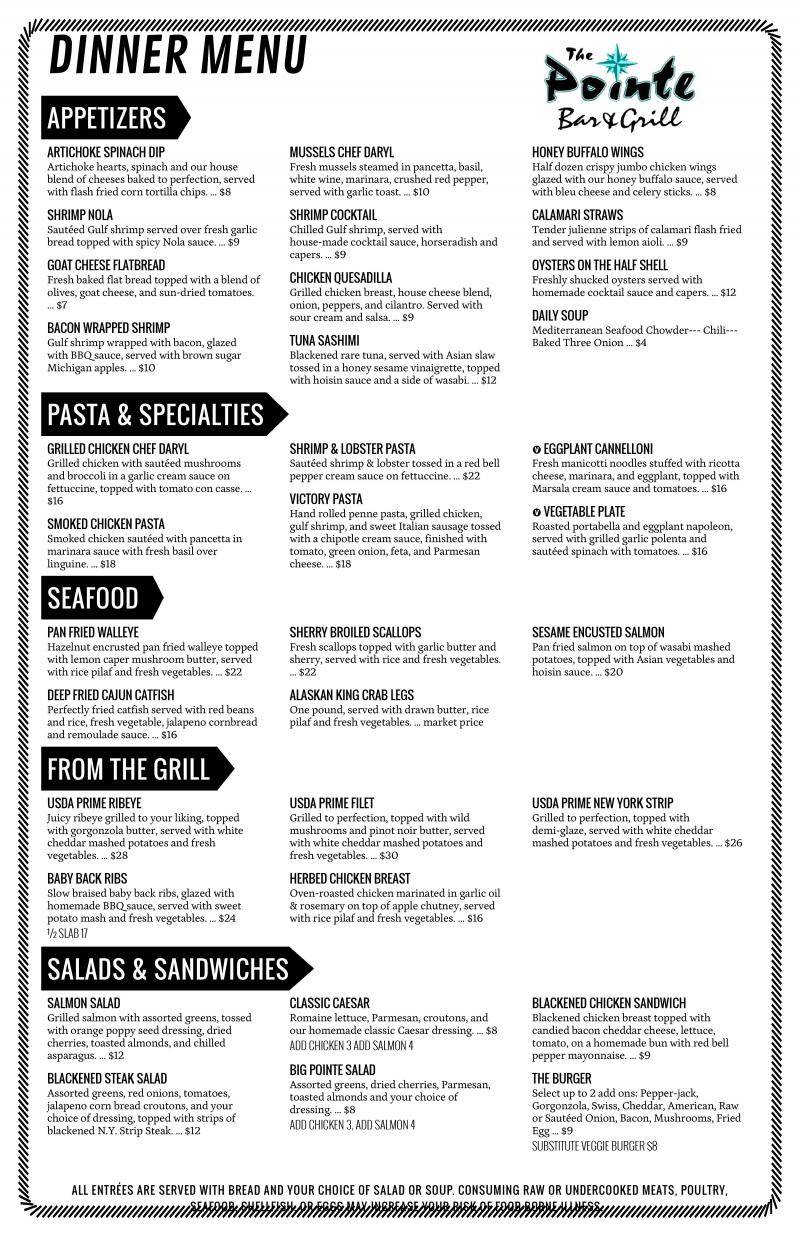 Menu at The Pointe Bar & Grill, Clarklake