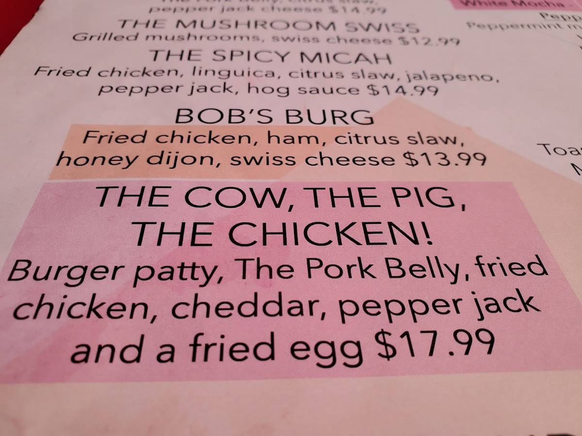 Menu at The Pork Belly restaurant, Kuna