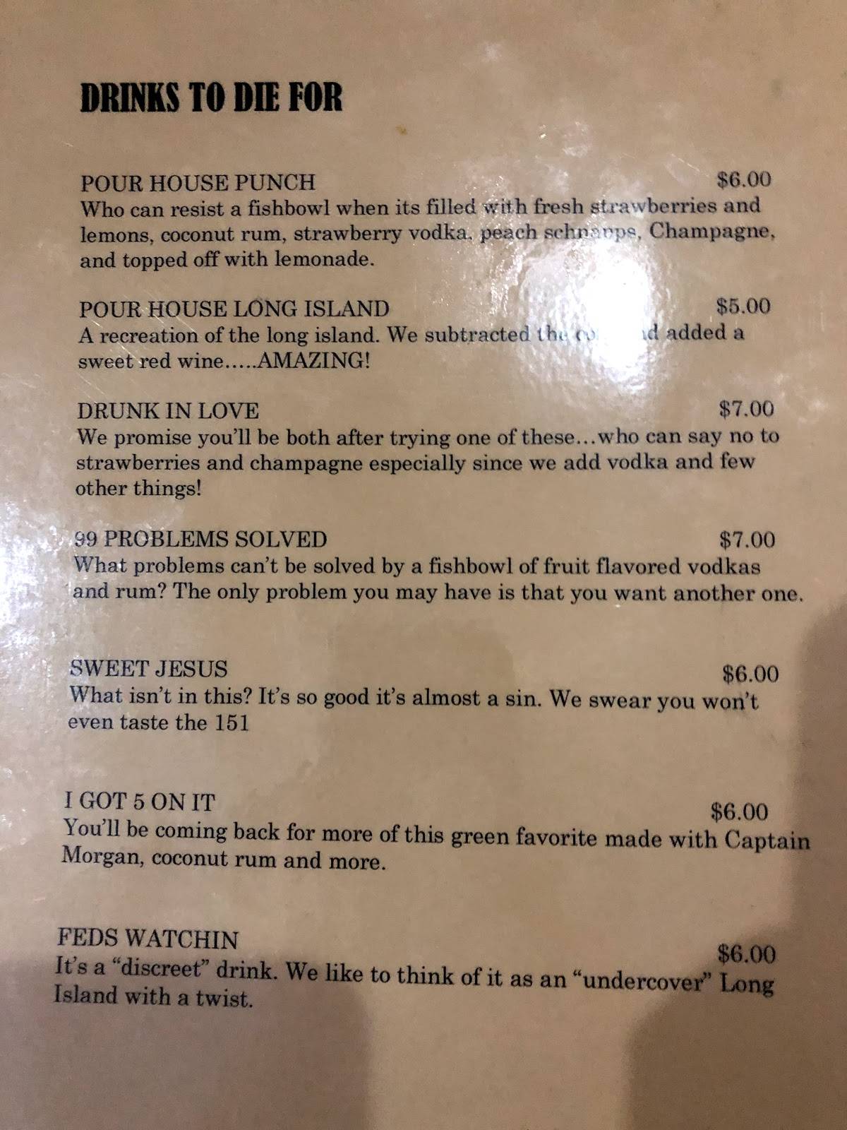 Menu at The Pour House pub & bar, Akron