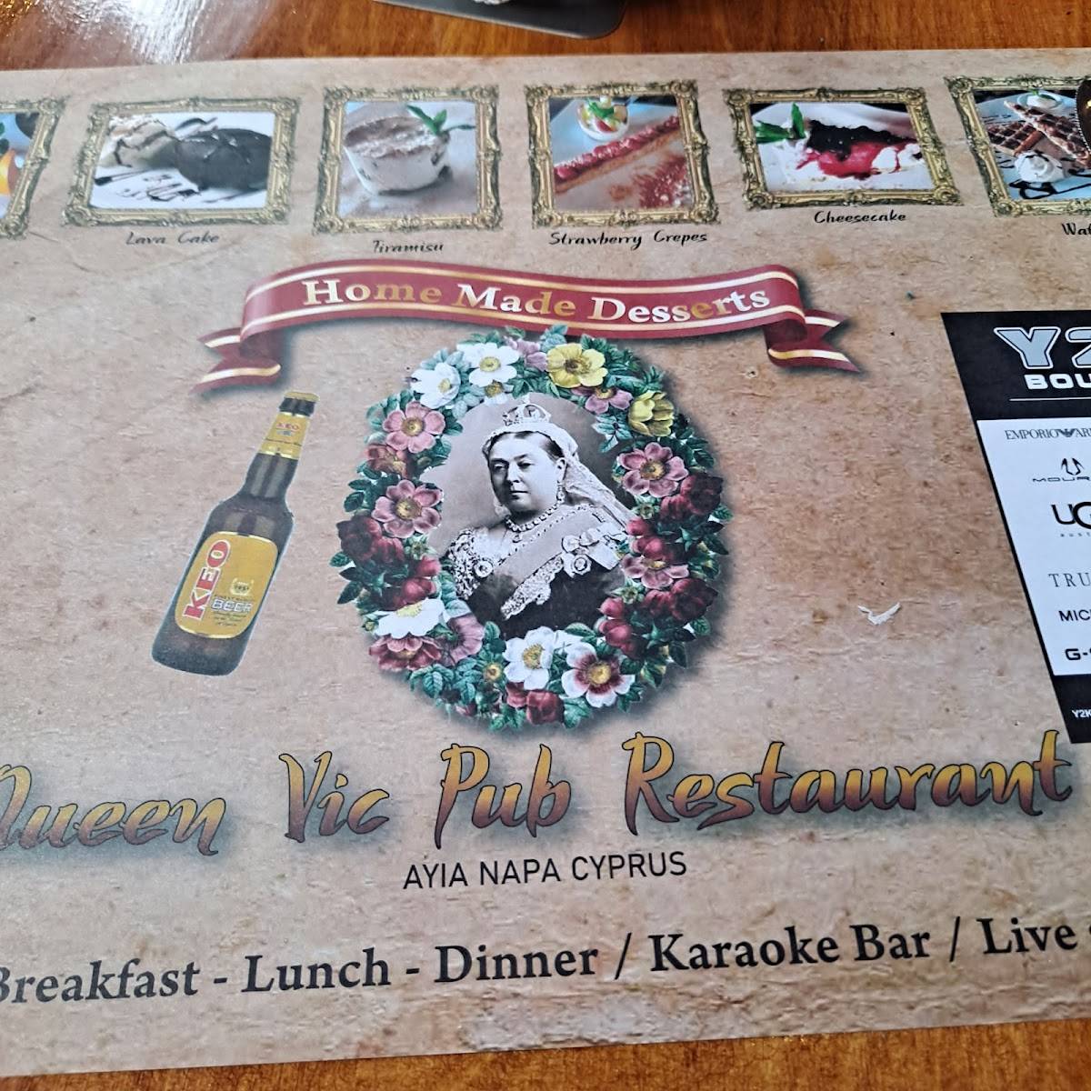 Menu at The Queen Vic, Ayia Napa