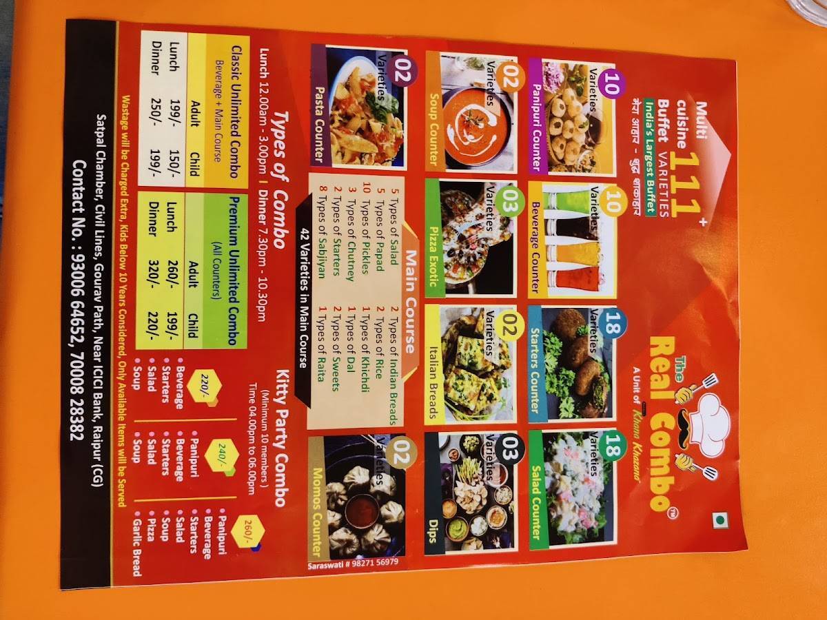 Menu at The Real Combo, Raipur, Gaurav Path