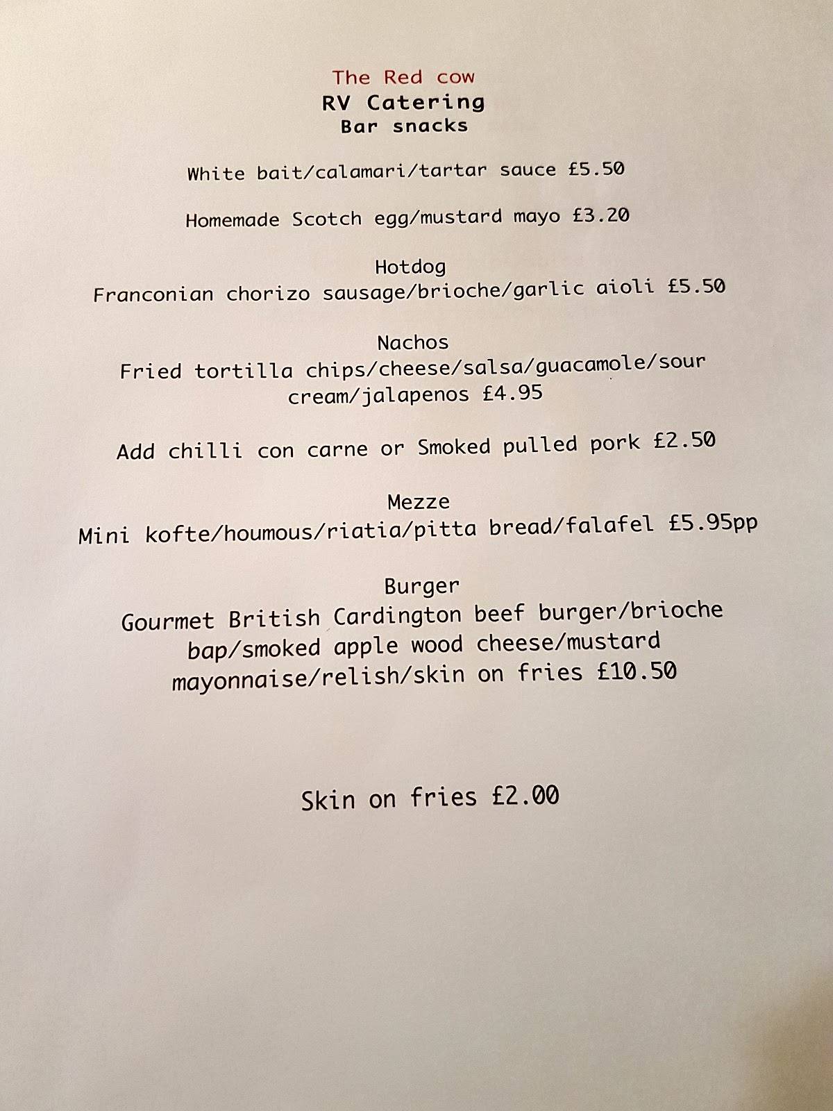 Menu at The Red Cow pub & bar, Cheshunt, 198 Windmill Ln