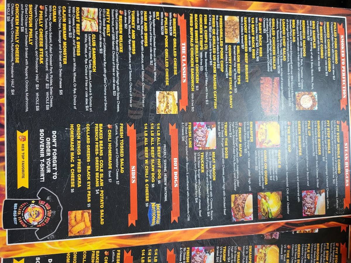 Menu at The Red Top Pit Stop BBQ, Lakeland, US Hwy 98 N