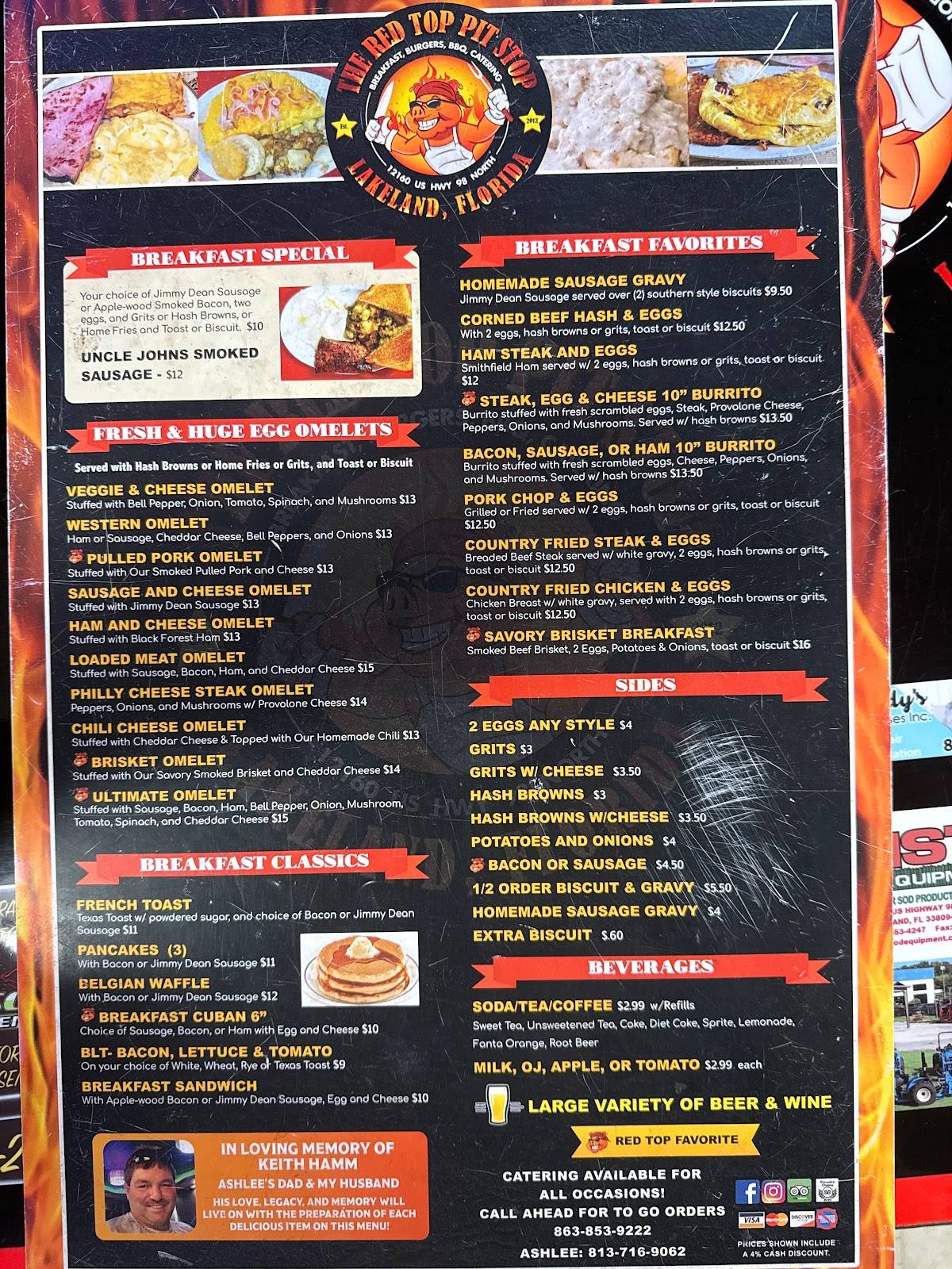 Menu at The Red Top Pit Stop BBQ, Lakeland, US Hwy 98 N