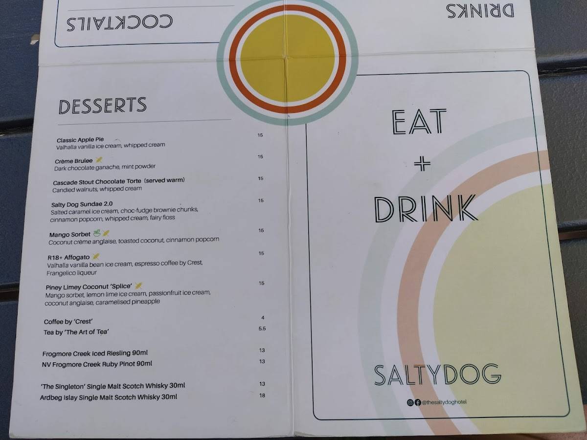 Menu at The Salty Dog Hotel pub & bar, Kingston Beach