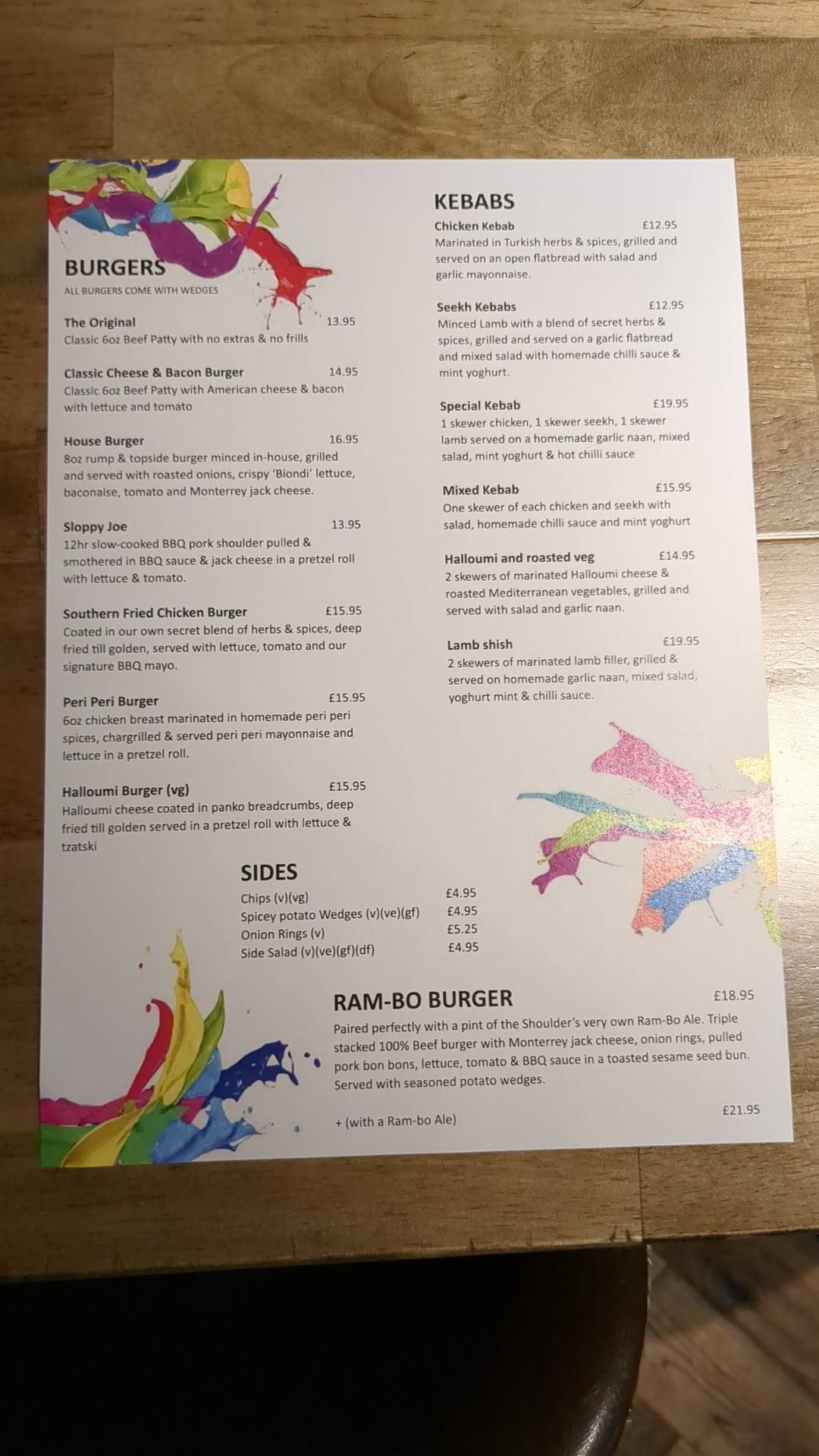 Menu at The Shoulder Of Mutton pub & bar, Chapel-en-le-Frith