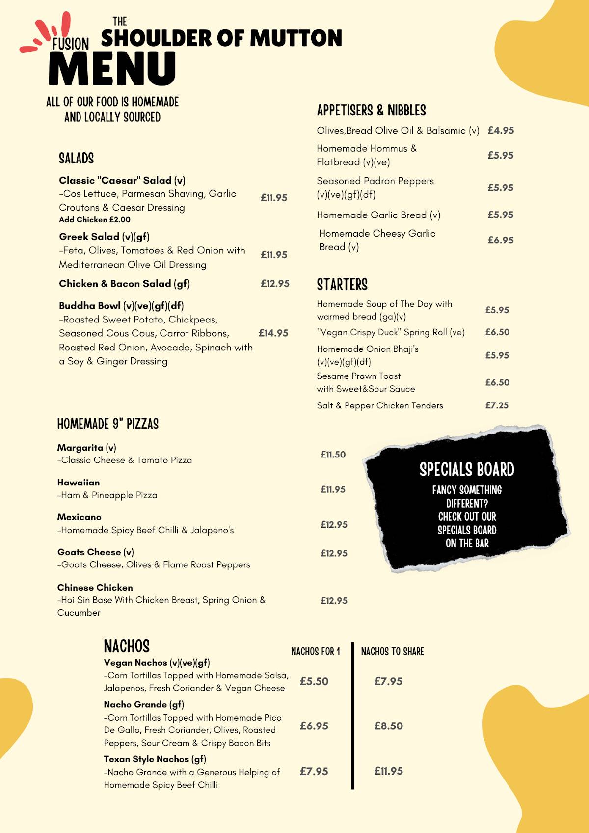 Menu at The Shoulder Of Mutton pub & bar, Chapel-en-le-Frith