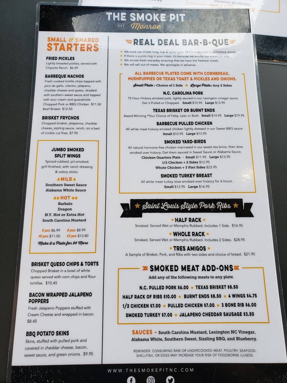 Menu at The Smoke Pit BBQ, Monroe