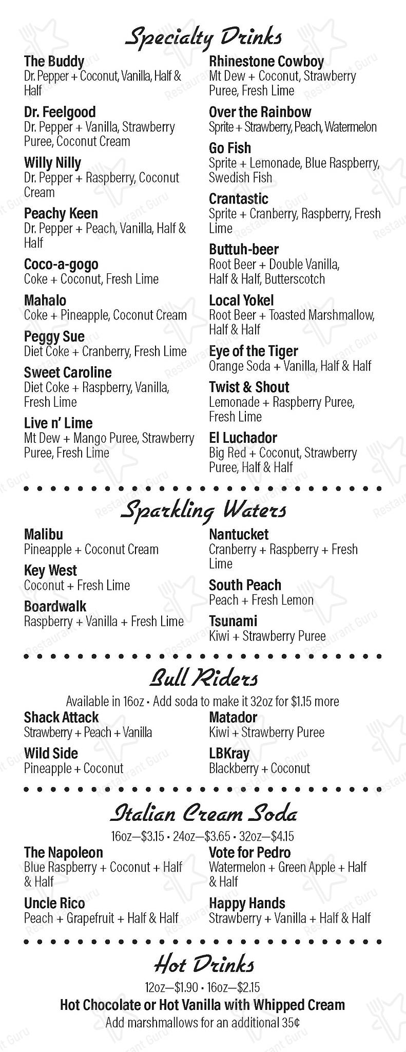 Menu at The Soda Shack restaurant, Lubbock, 82nd St