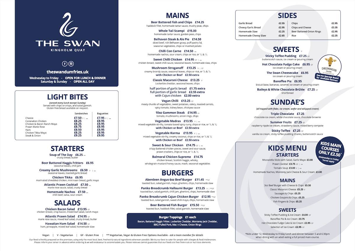 Menu at The Swan - Kingholm Quay pub & bar, Dumfries