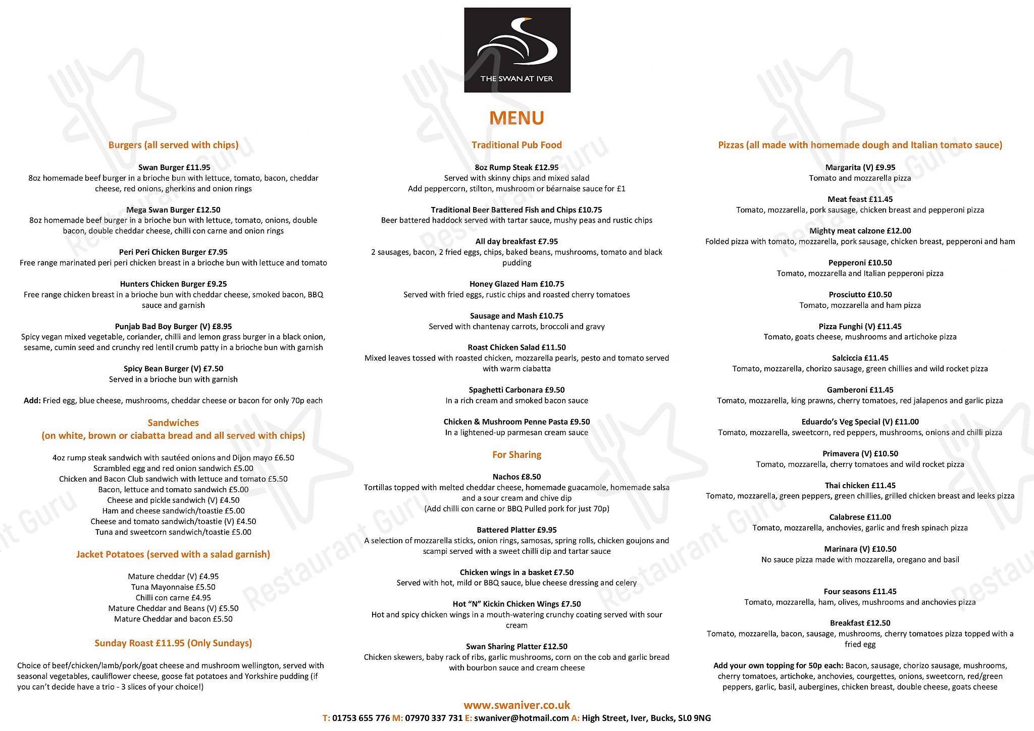 Menu at The Swan at Iver pub & bar, Iver