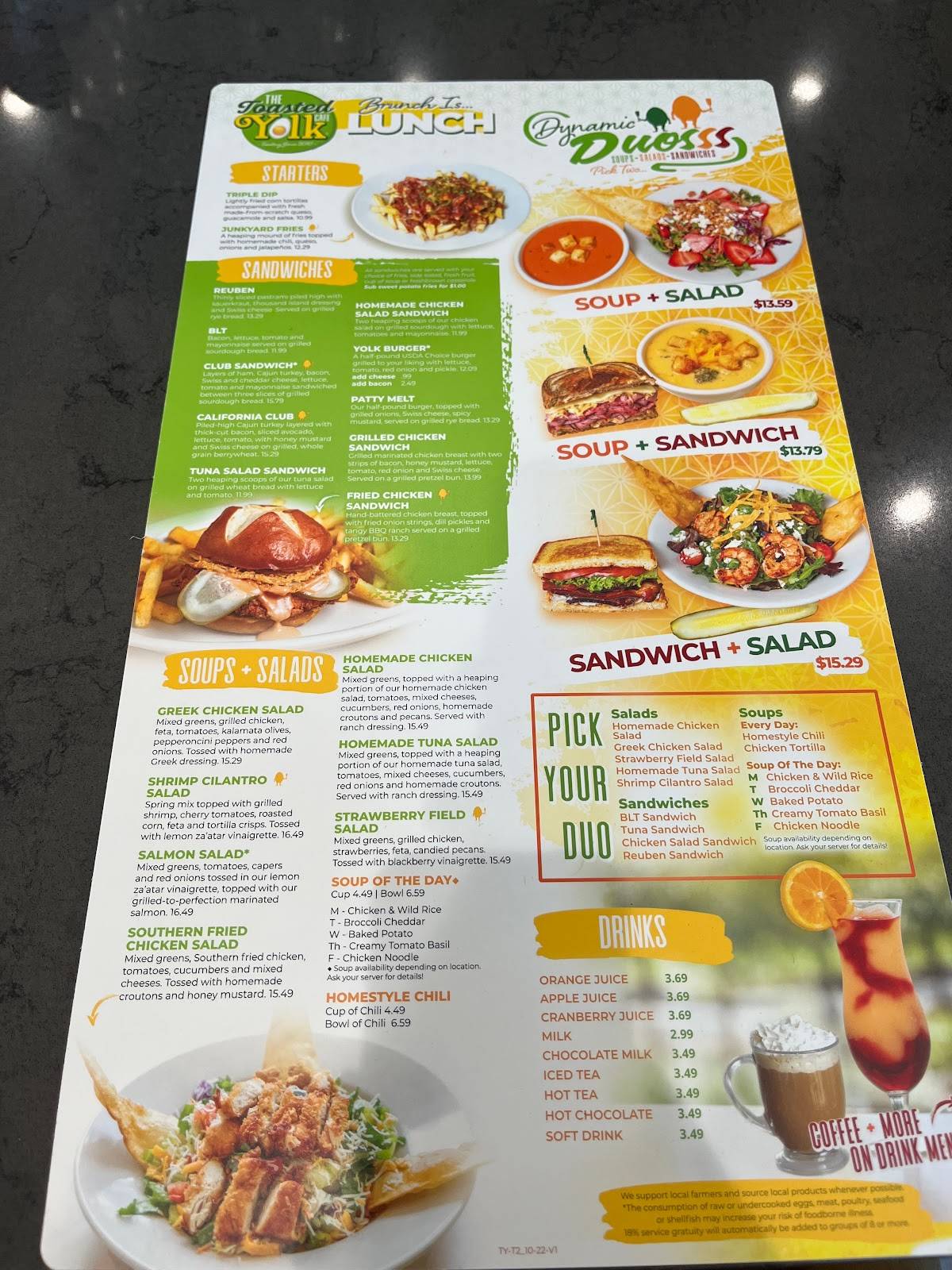 Menu at The Toasted Yolk Cafe, Little Rock
