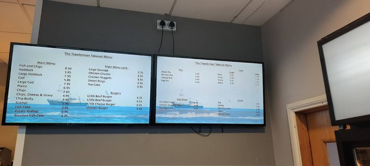 Menu at The Trawlerman fast food, Bradley