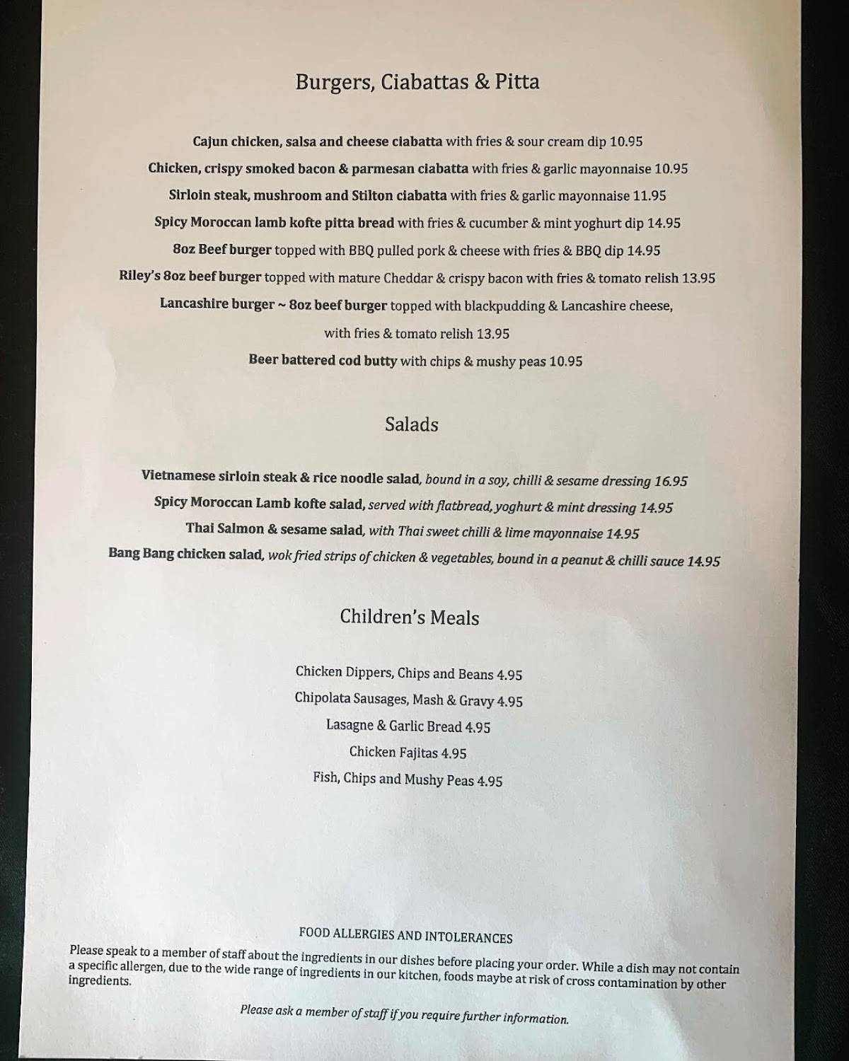Menu at The Whitchaff Inn pub & bar, Rawtenstall