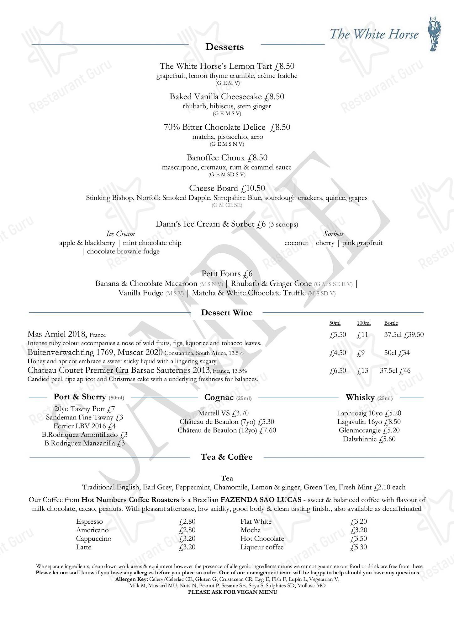 Menu at The White Horse Brancaster Staithe pub & bar, Brancaster, Main Road