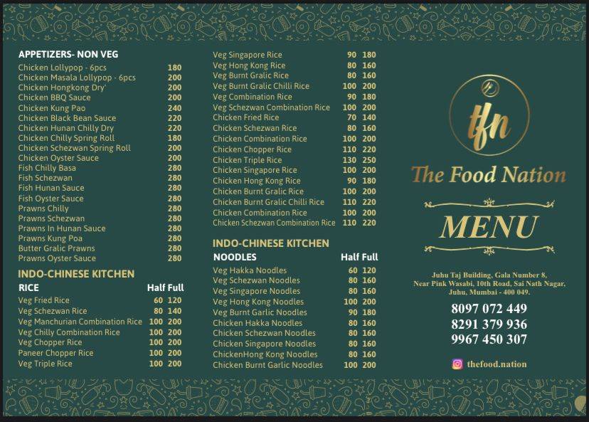 Menu at The food nation, Mumbai
