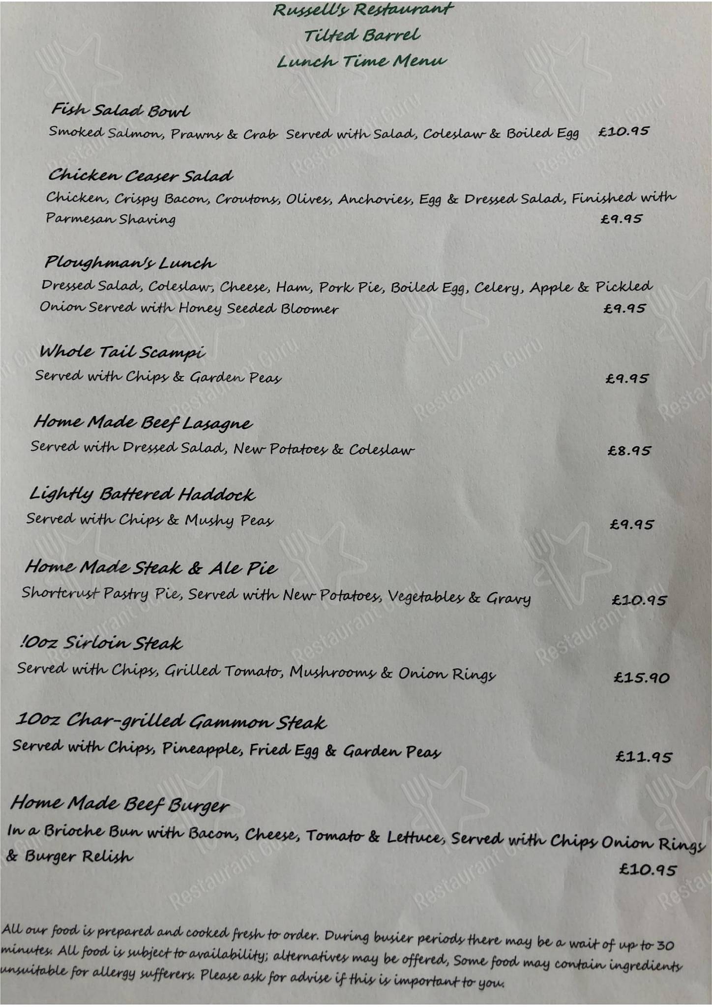 Menu at The Tilted Barrel, Grimsby, 2 Kirk Gate