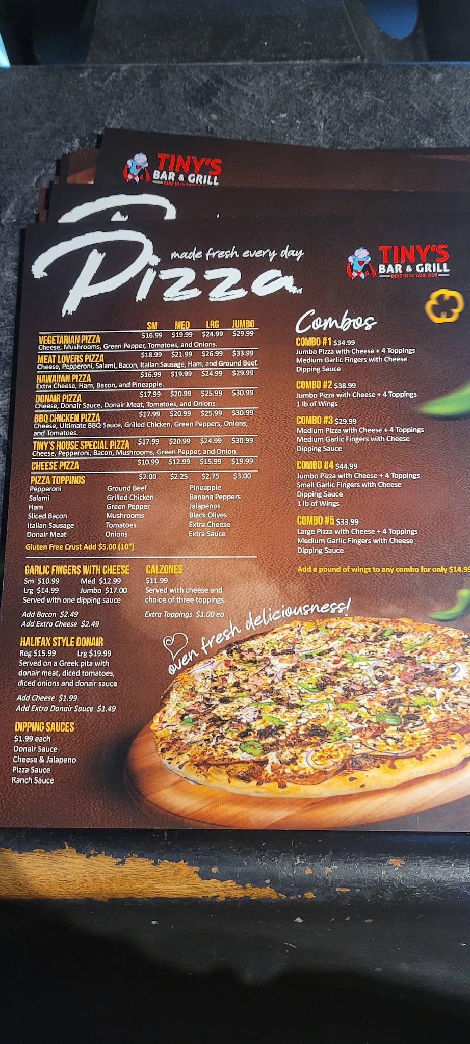Menu at Tiny's Bar and Grill, Conception Bay South