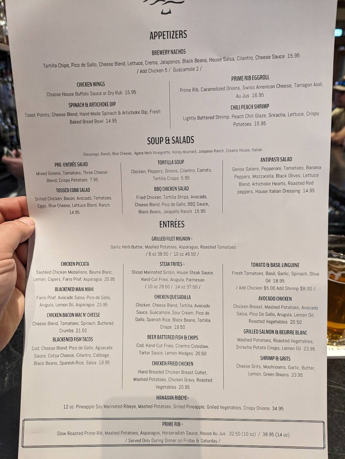 Menu at Top of the Rock Restaurant and Brewery, Jasper
