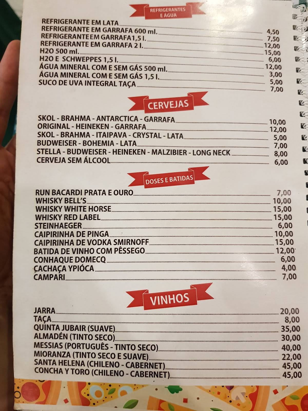 Menu at Torre Pizzaria, Rio Claro