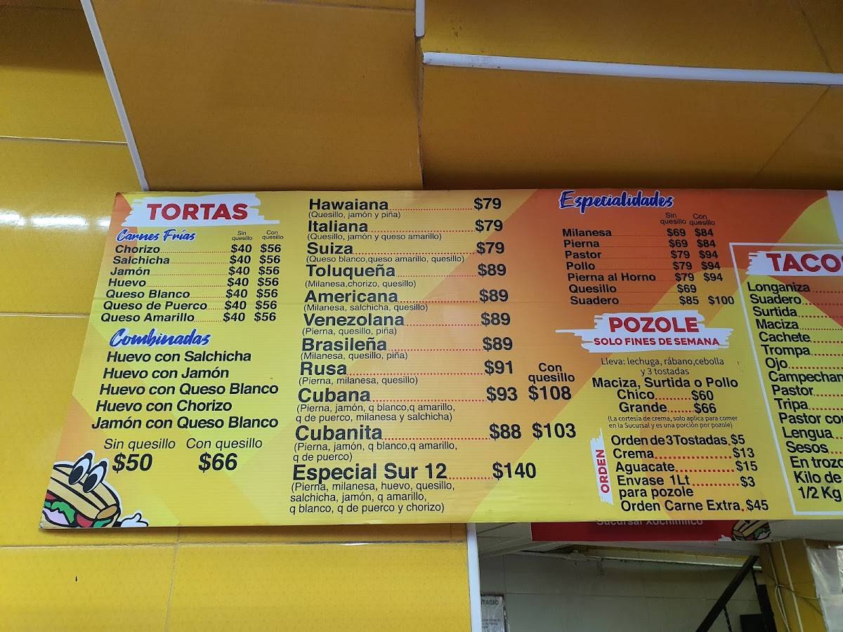 Carta del restaurante Tortas Gigantes Sur 12 XOCHIMILCO, Ciudad del ...