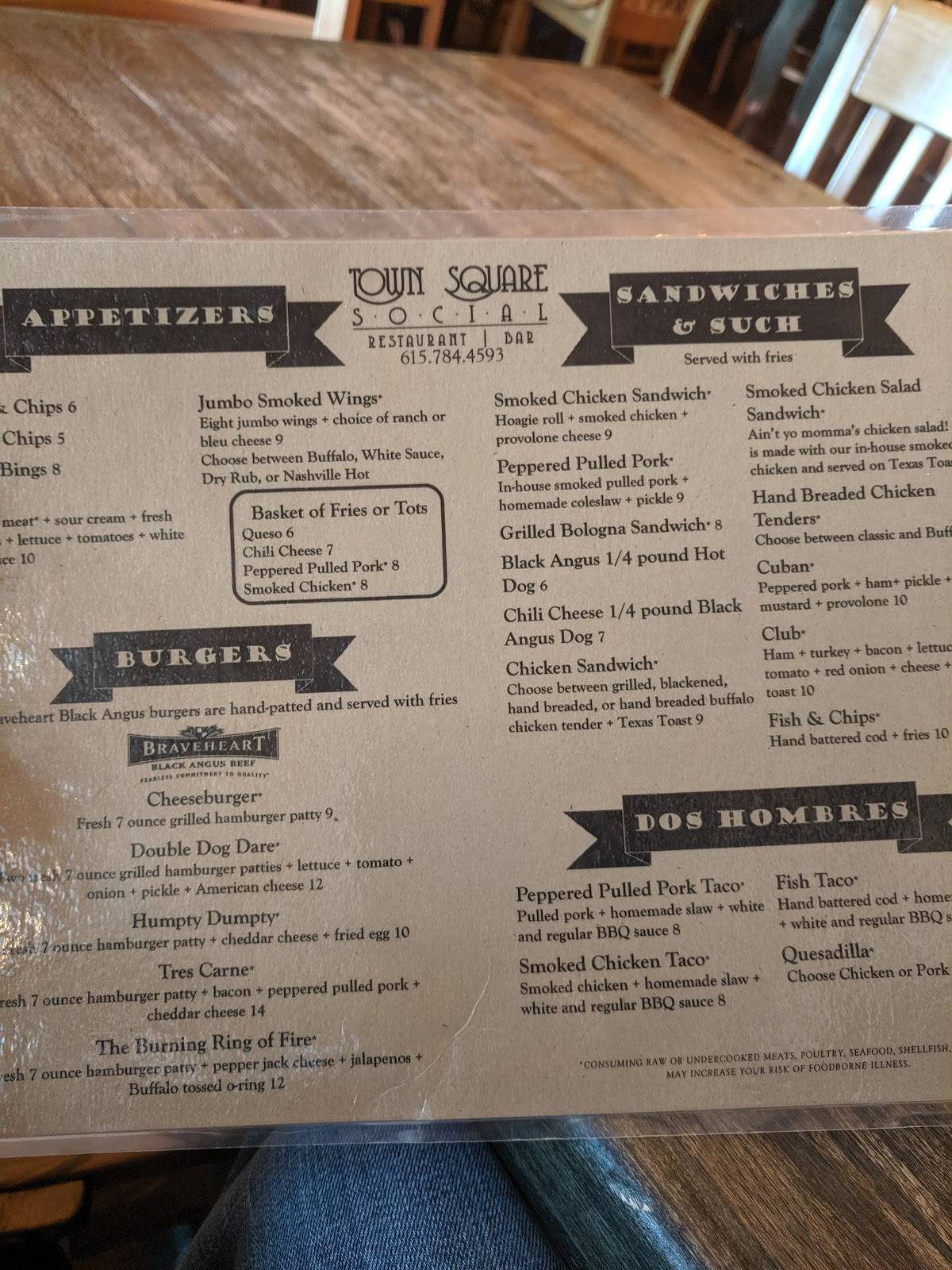 Menu at Town Square Social restaurant, Lebanon, 145 Public Sq