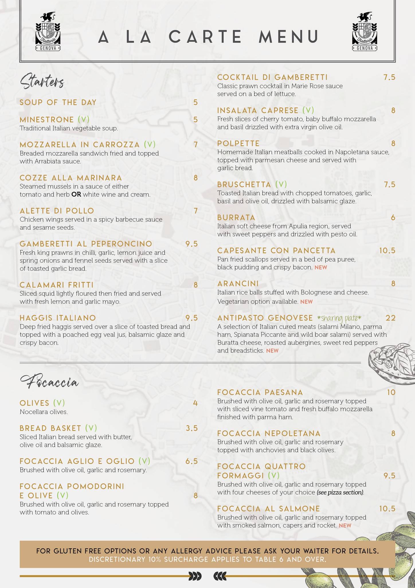 Menu at Trattoria Genova restaurant, Paisley