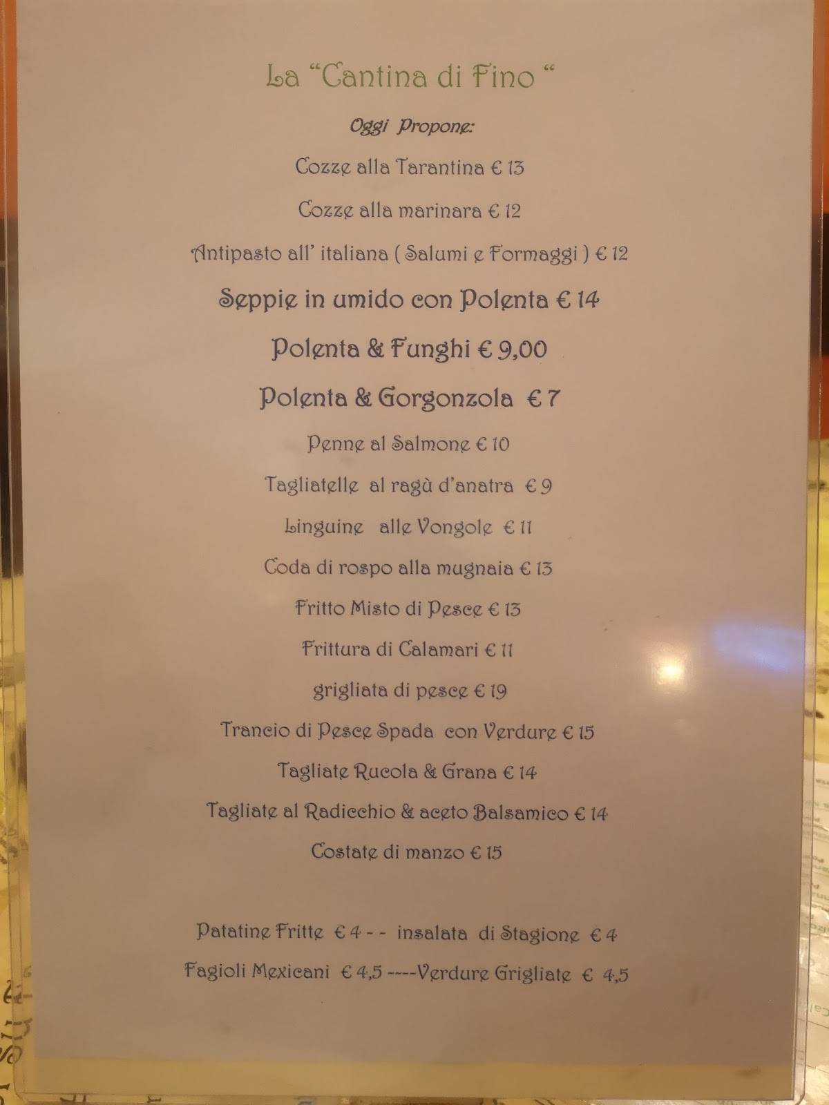 Menu da Trattoria La Cantina di Fino ristorante, Fino Mornasco, Via Trieste