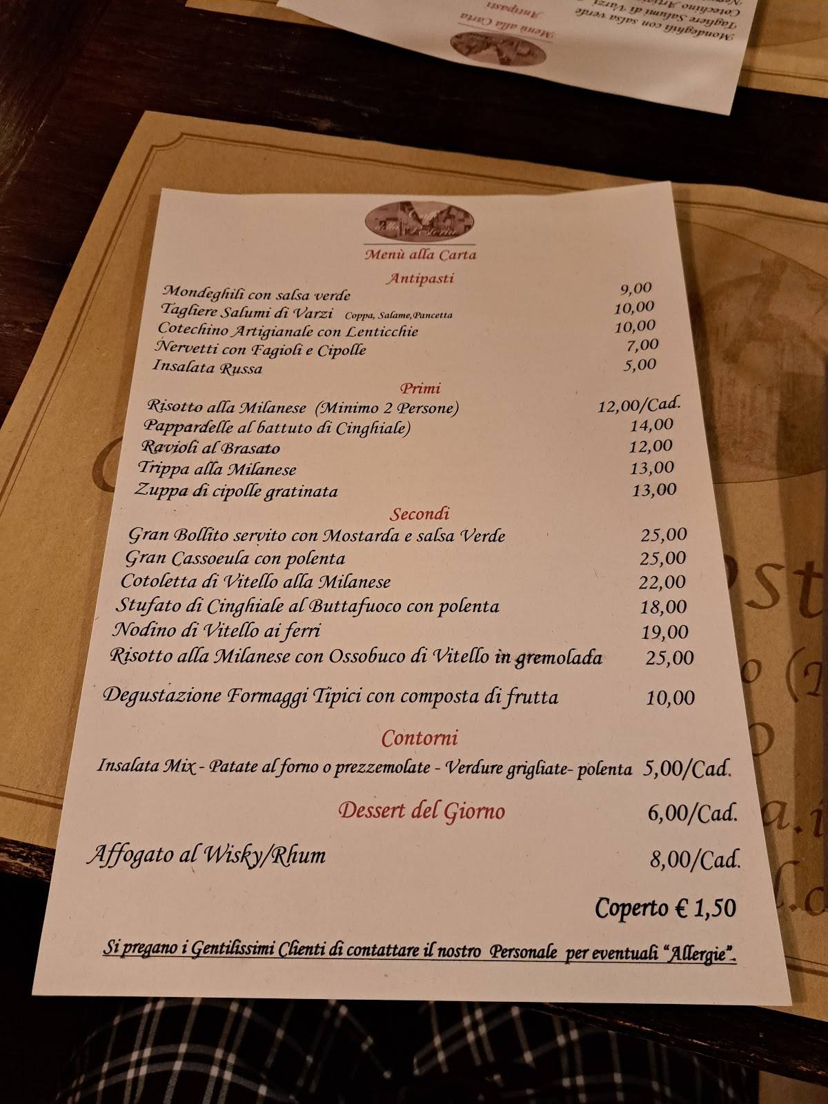 Carta del café Trattoria Milanese Fuori Milano - Caffè della Posteria ...